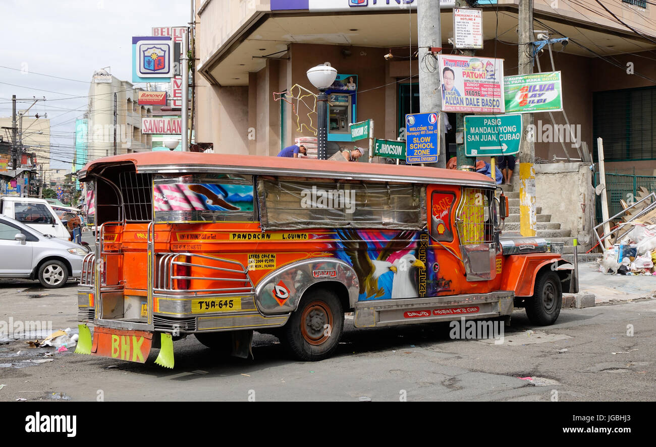 Manila, Philippines - Dec 20, 2015. A jeepney parking on street in ...