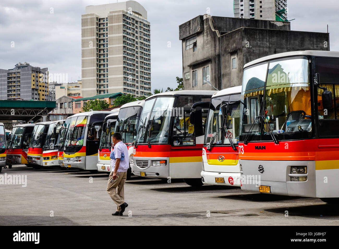 Manila, Philippines - Dec 20, 2015. Some buses wait to new trip at the ...