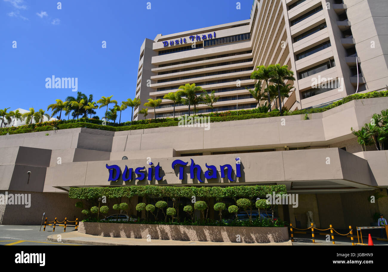 Manila, Philippines - Apr 14, 2017. Facade of Dusit Thani Hotel in ...