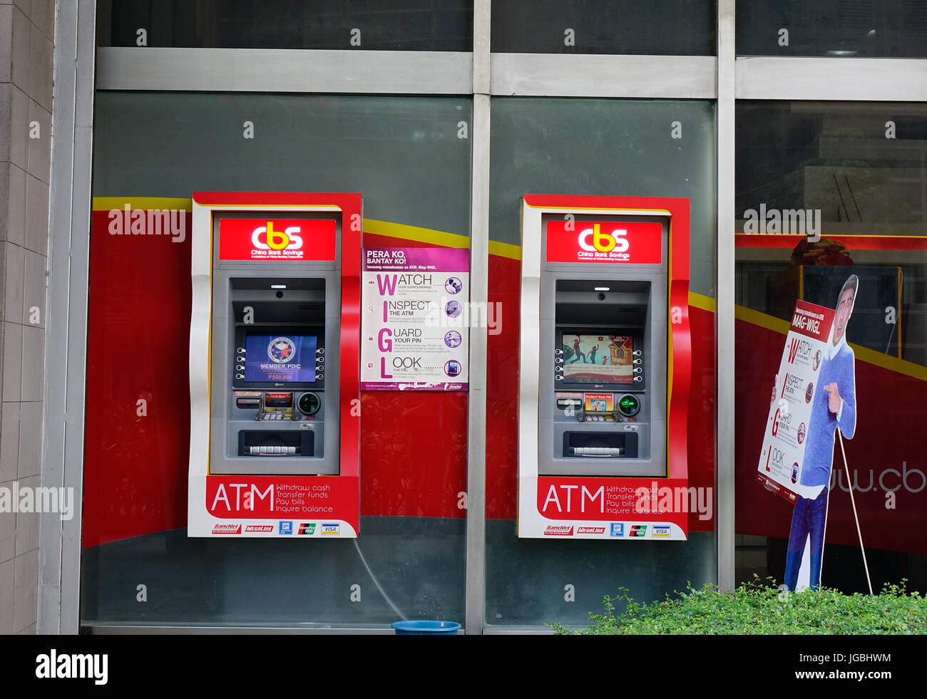 Manila, Philippines - Dec 21, 2015. ATM booths at business district in ...