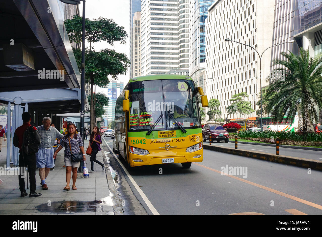 Manila, Philippines - Dec 21, 2015. A local bus stopping on street at ...