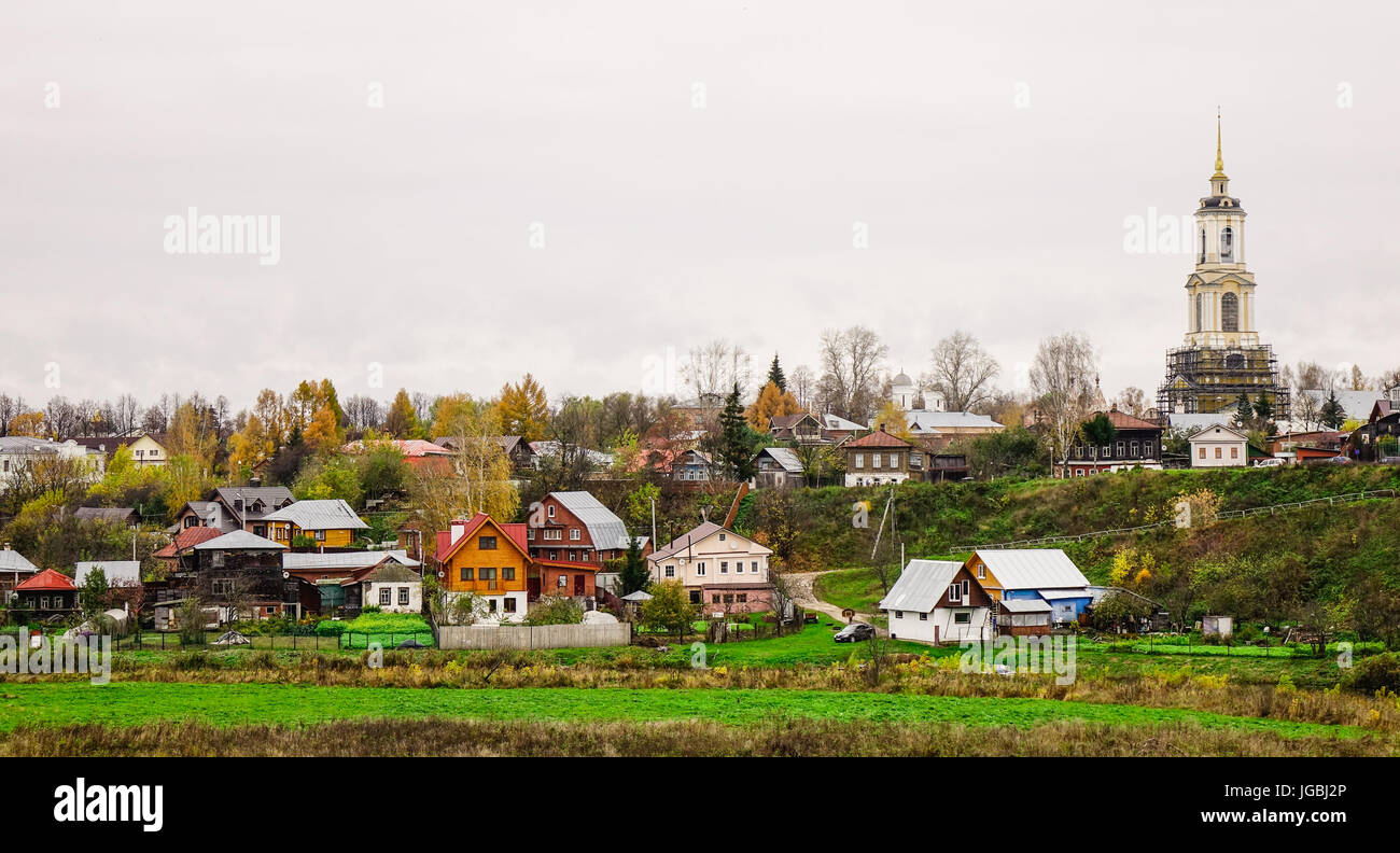 Many wooden houses with a church located at Suzdal town in Vladimir ...