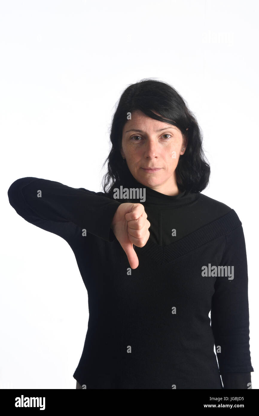 woman with thumb down Stock Photo - Alamy