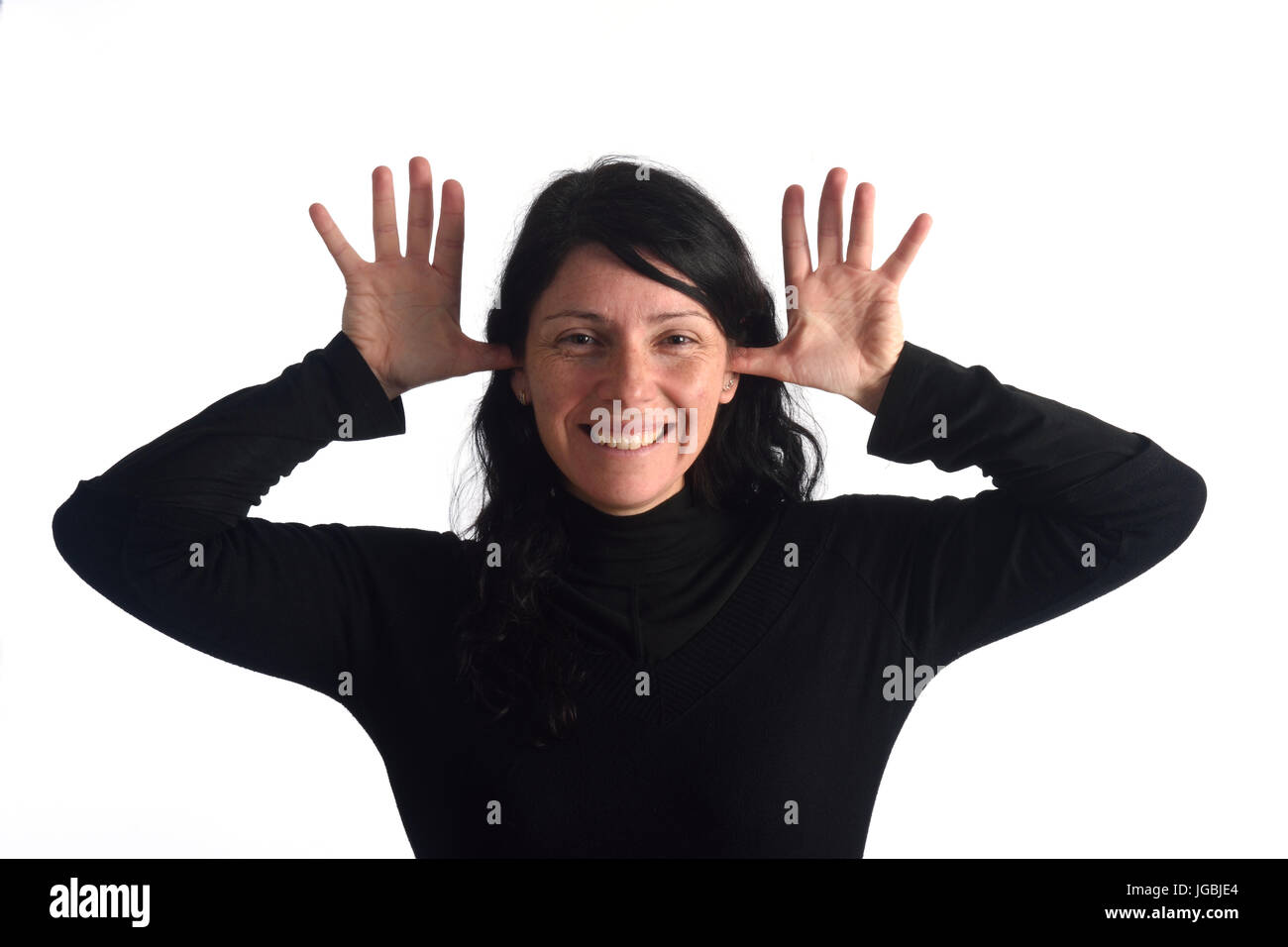 Woman middle aged cover mouth hi-res stock photography and images - Alamy