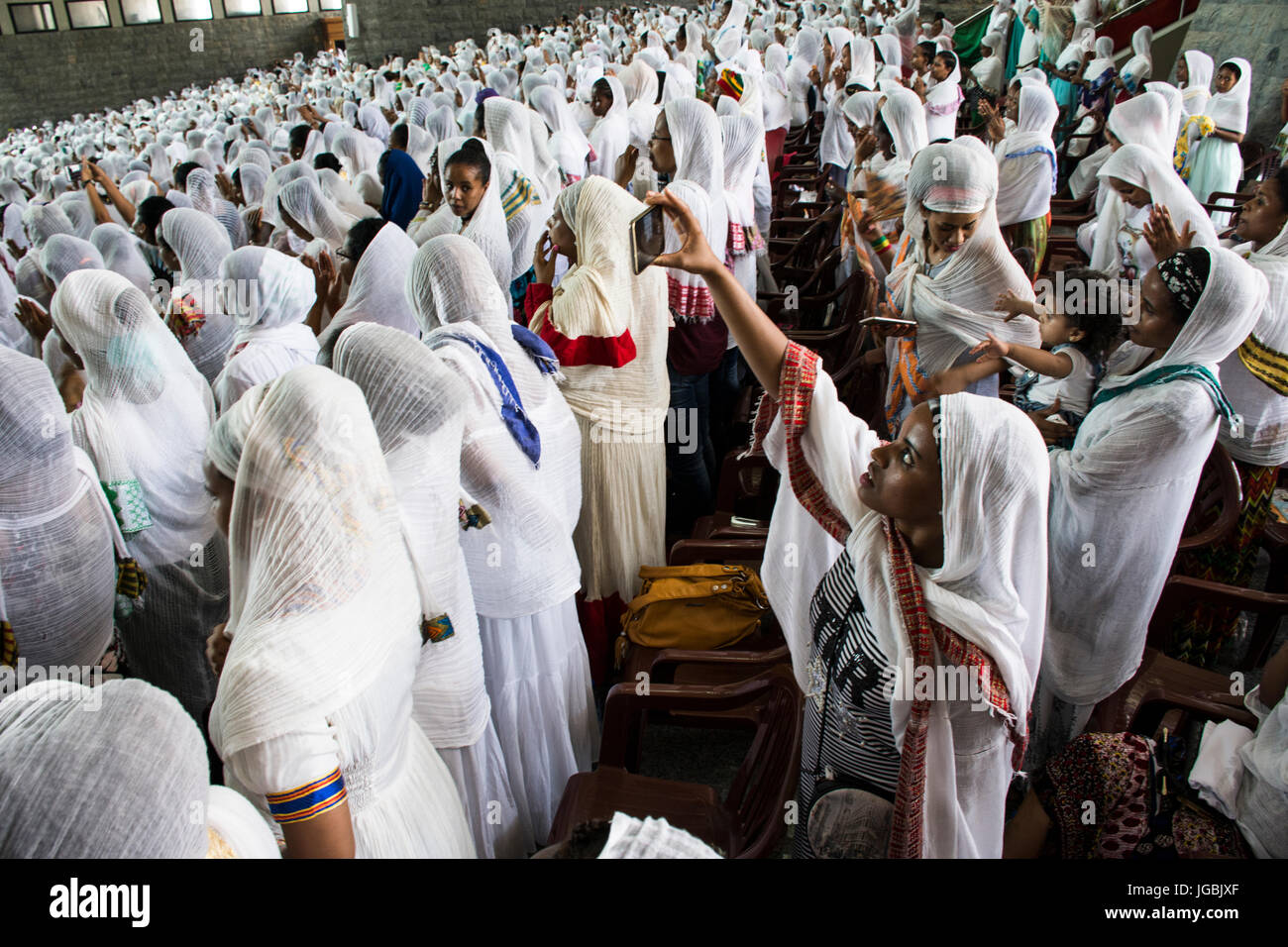 Ethiopian Orthodox Christian women during the St Yared day service ...
