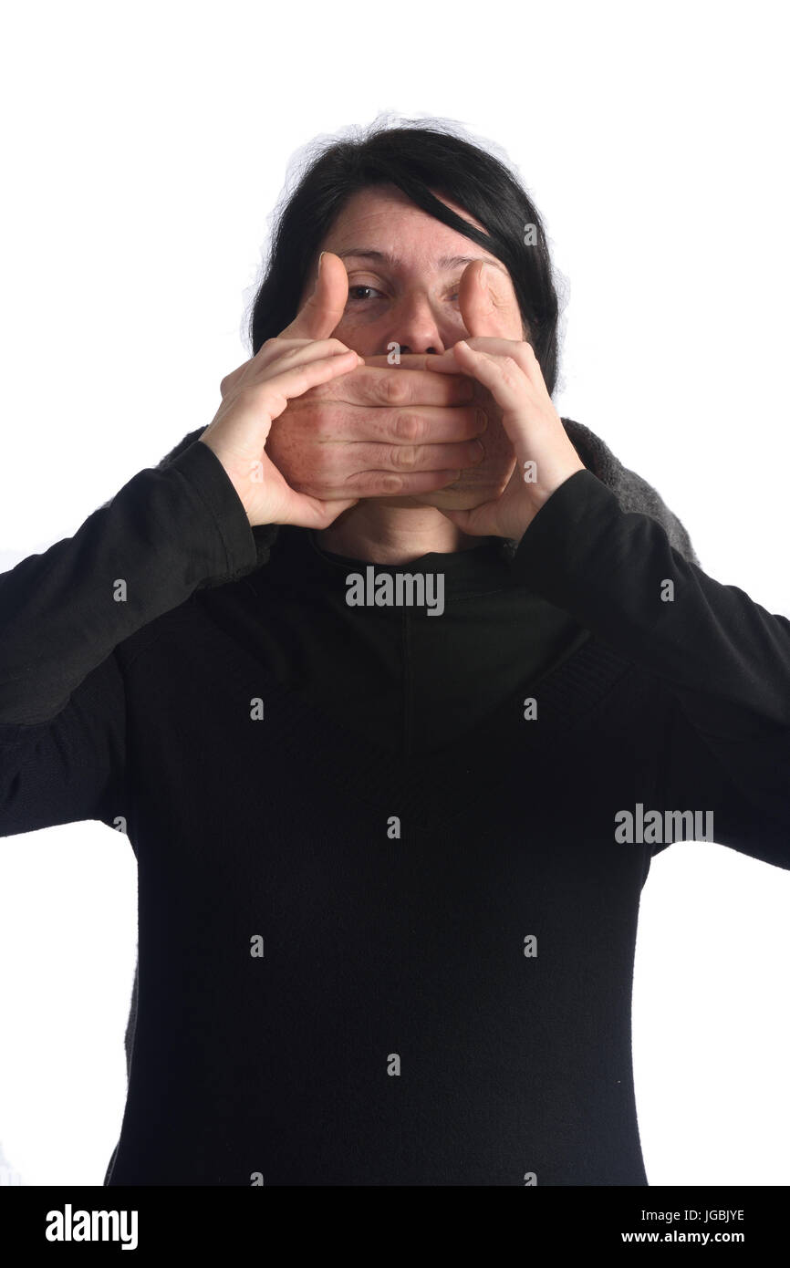 Assaulting and silencing a woman Stock Photo - Alamy