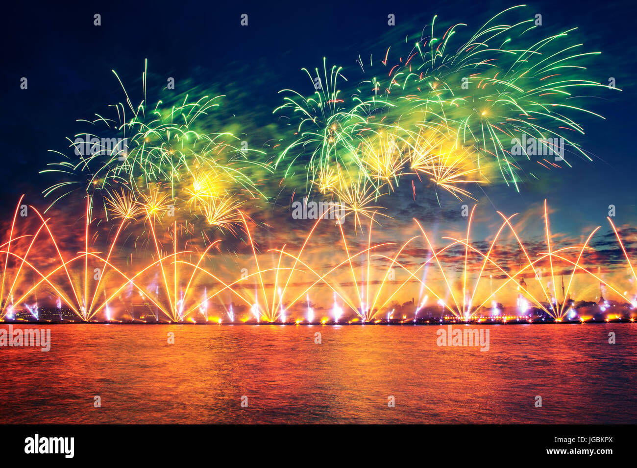 Colorful fireworks in St. Petersburg. Neva River. Peter and Paul ...