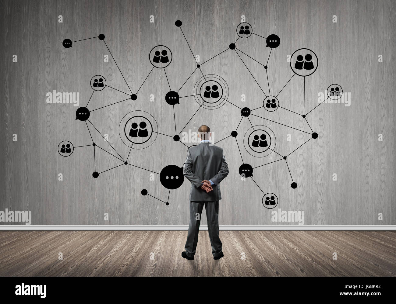 Connection lines drawn on concrete wall as symbol for networking Stock ...