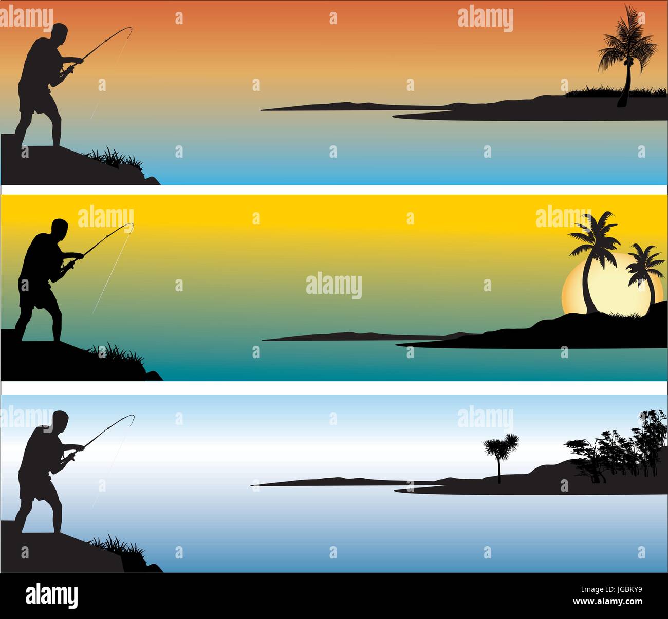 one fisherman with 3 different background colors Stock Vector Image ...