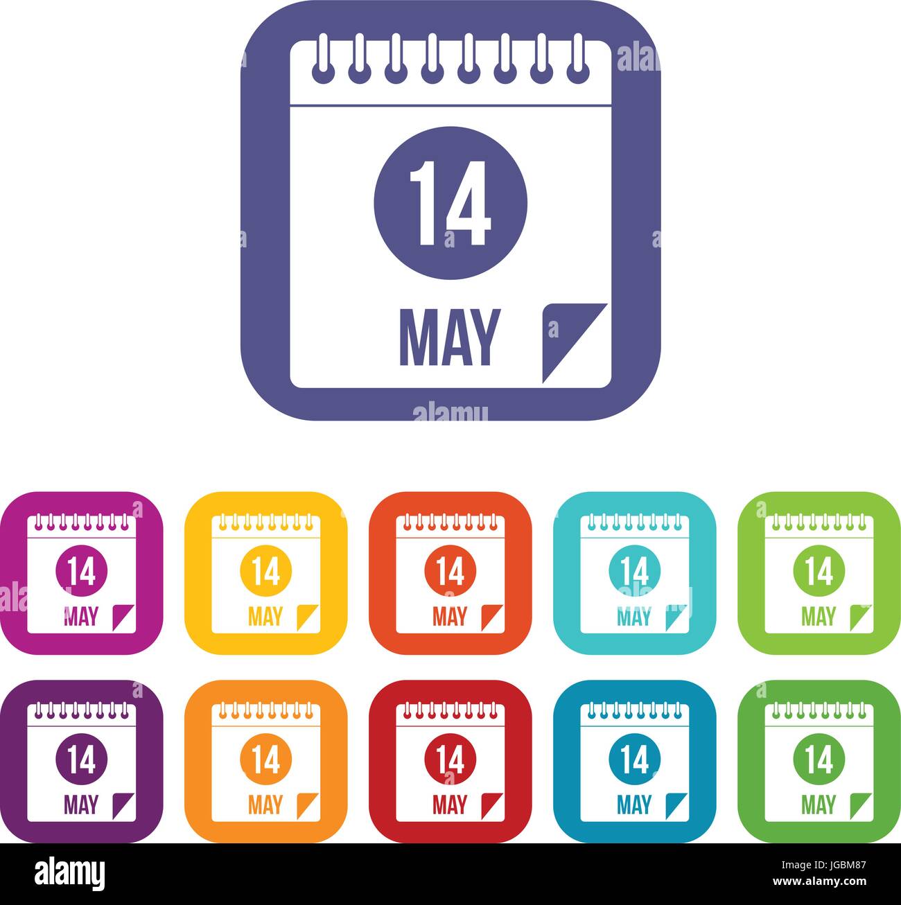 Spiral calendar page 14th of May icons set flat Stock Vector Image ...