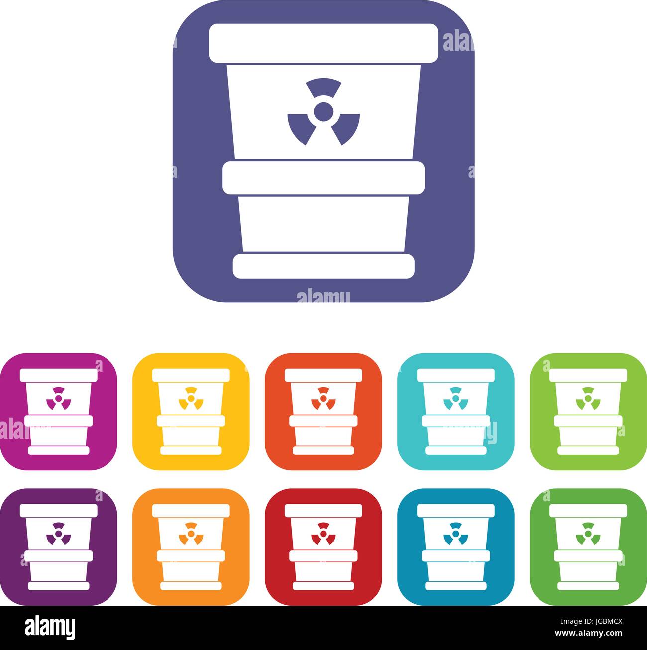 Trashcan containing radioactive waste icons set Stock Vector Image ...