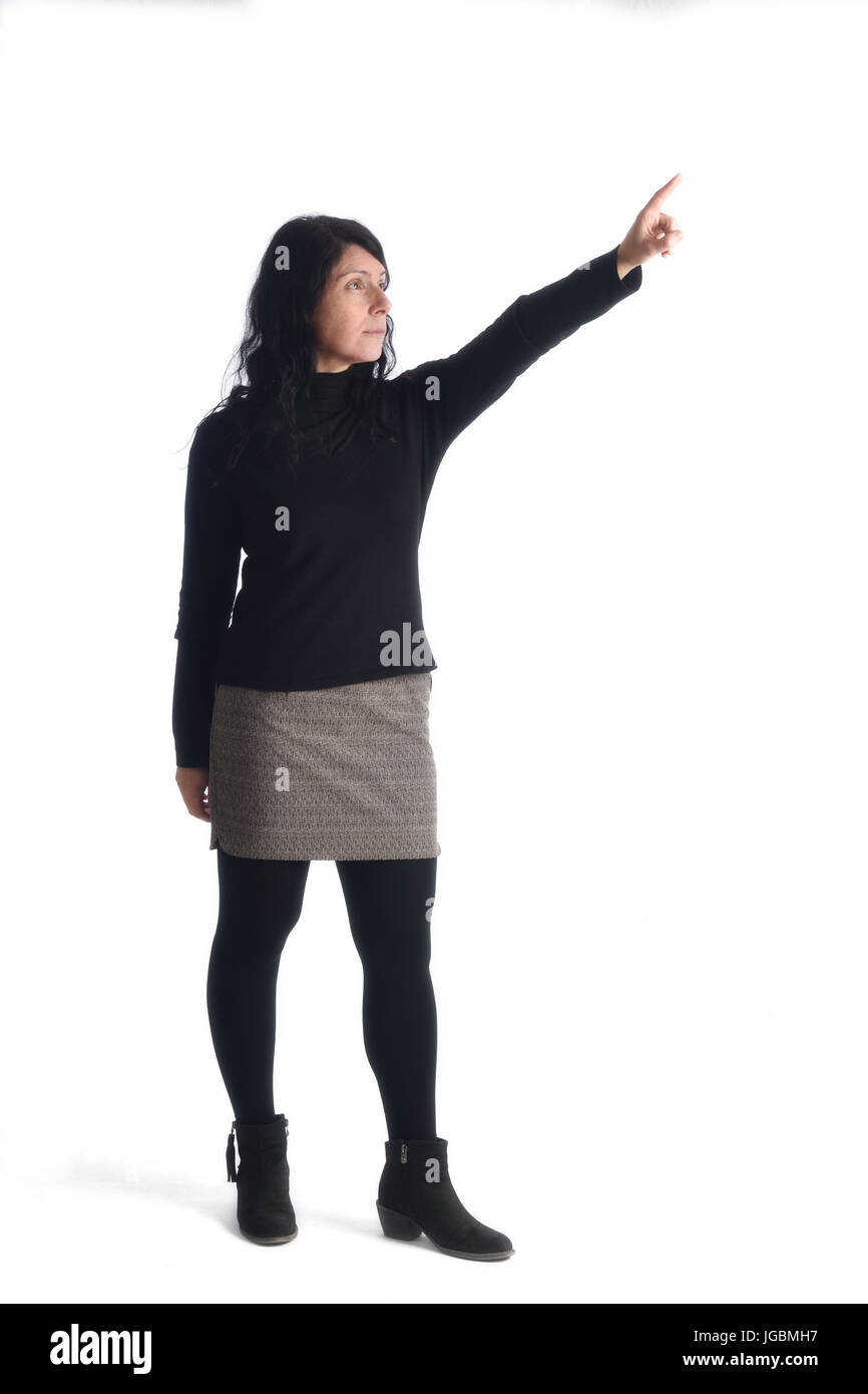 Woman pointing finger Stock Photo - Alamy