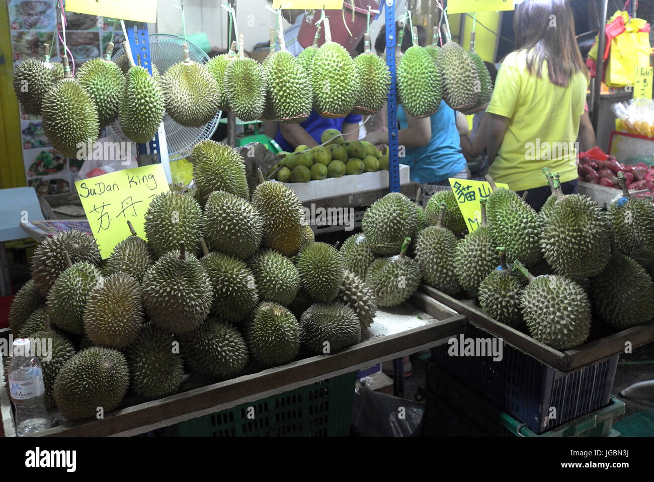 Stall with Durian also known as the “King of Fruits” or “Stinky Fruit ...