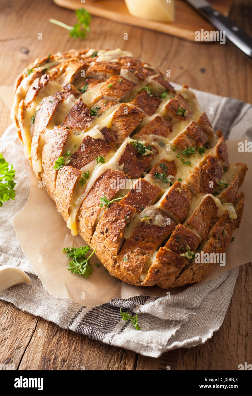baked party bread with melted cheese butter herbs Stock Photo - Alamy