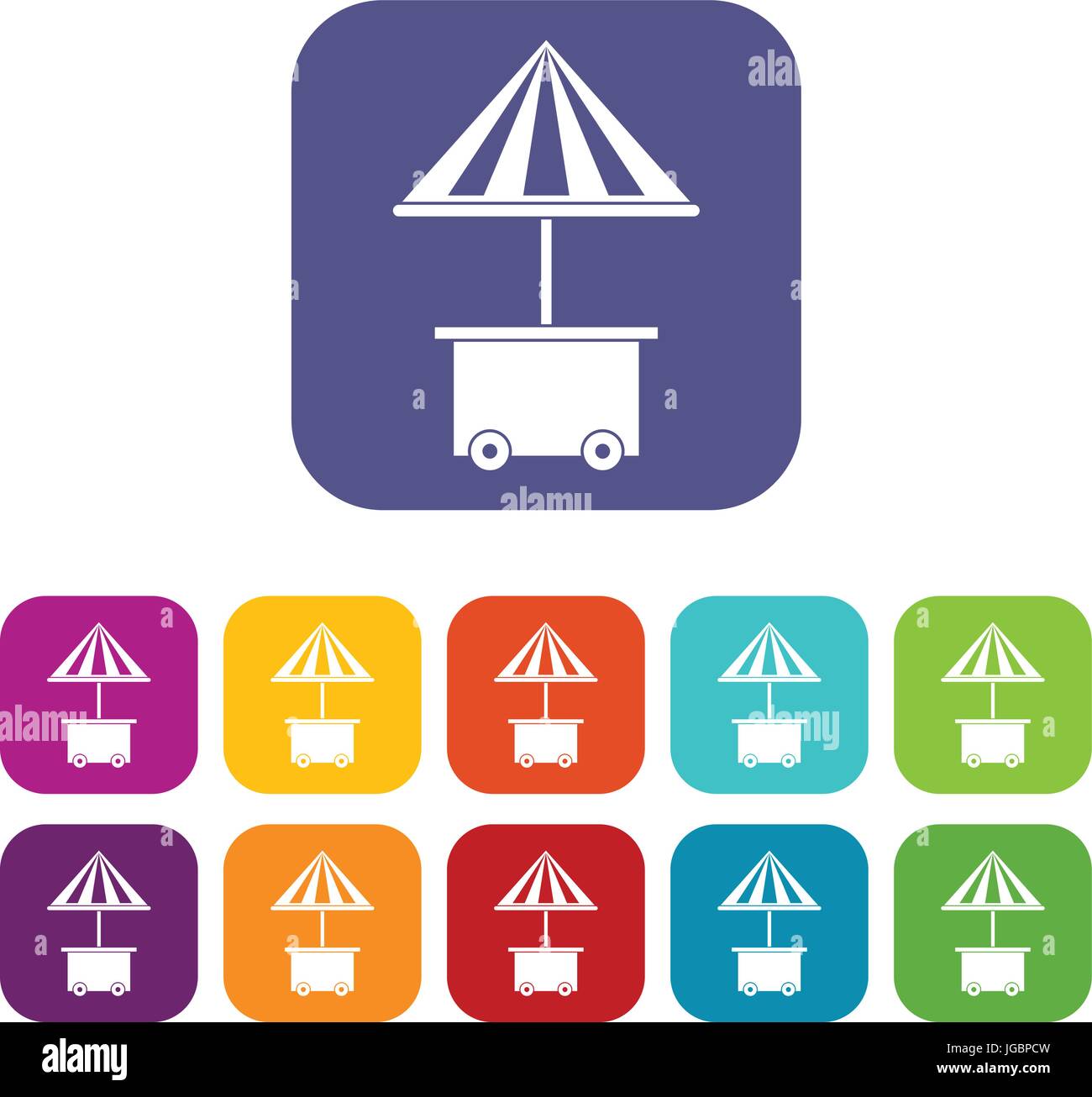 Mobile cart with umbrella for sale food icons set Stock Vector Image ...