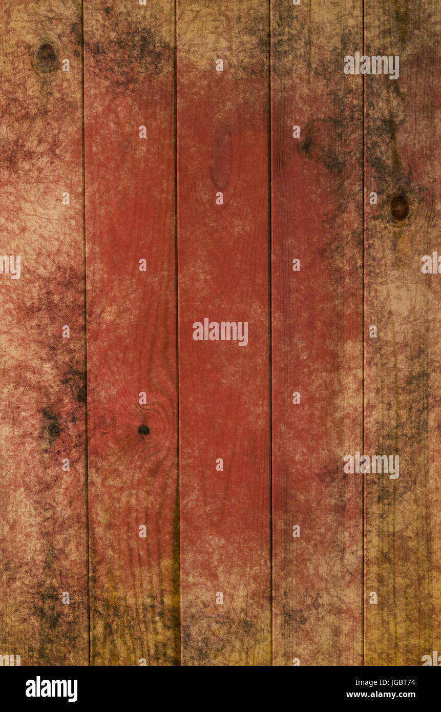 Photograph of wood planking, processed to give a red tint and a ...