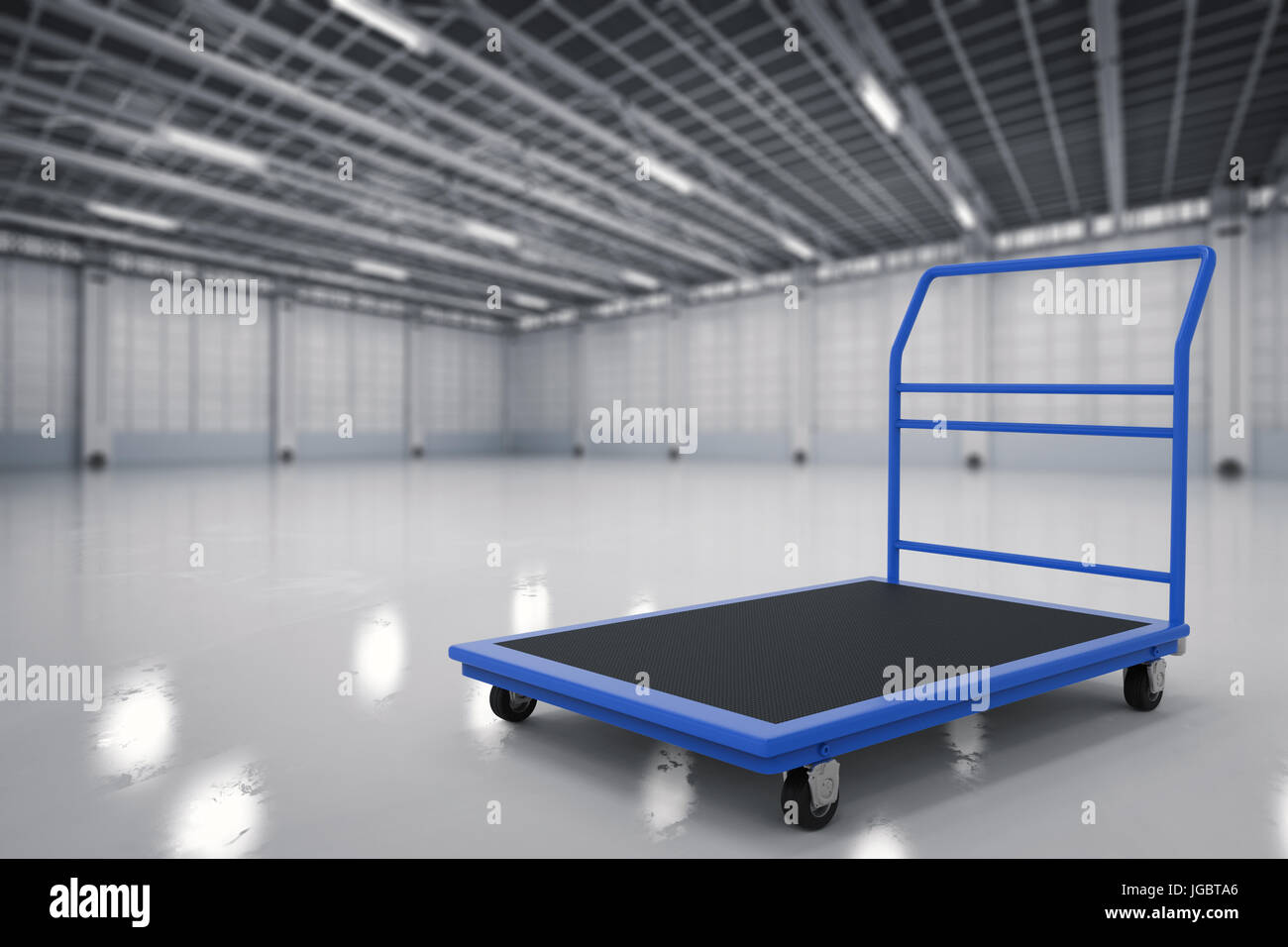 3d rendering warehouse trolley or platform trolley in factory Stock ...