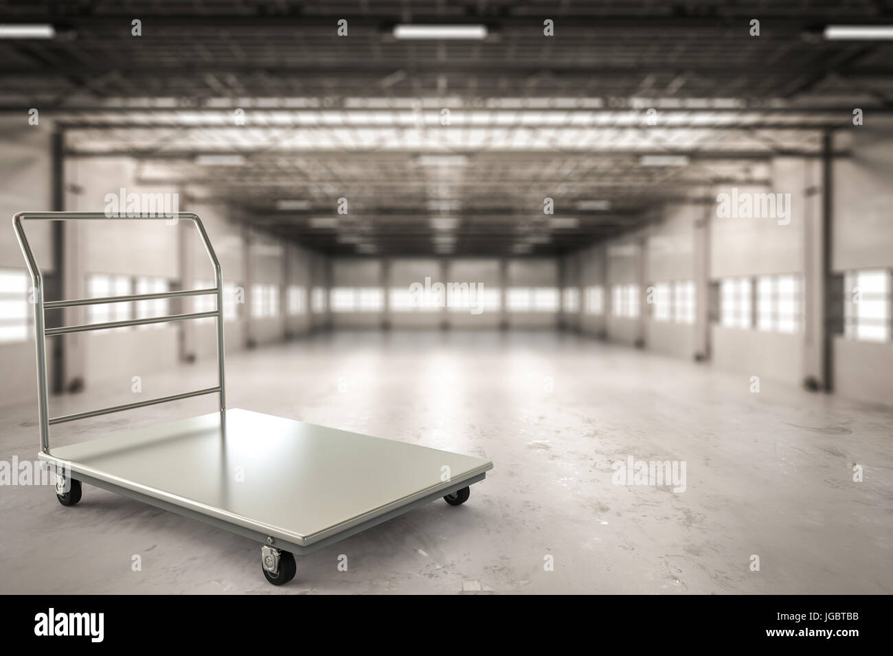 3d rendering warehouse trolley or platform trolley in factory Stock ...