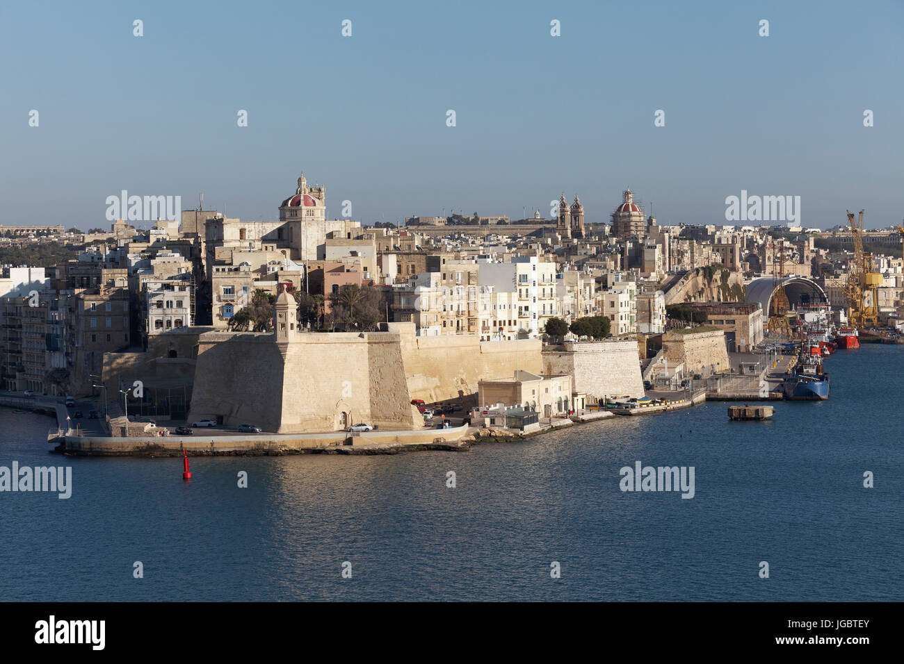 Cityscape of Senglea, view from Valletta, The Three Cities, Malta Stock ...