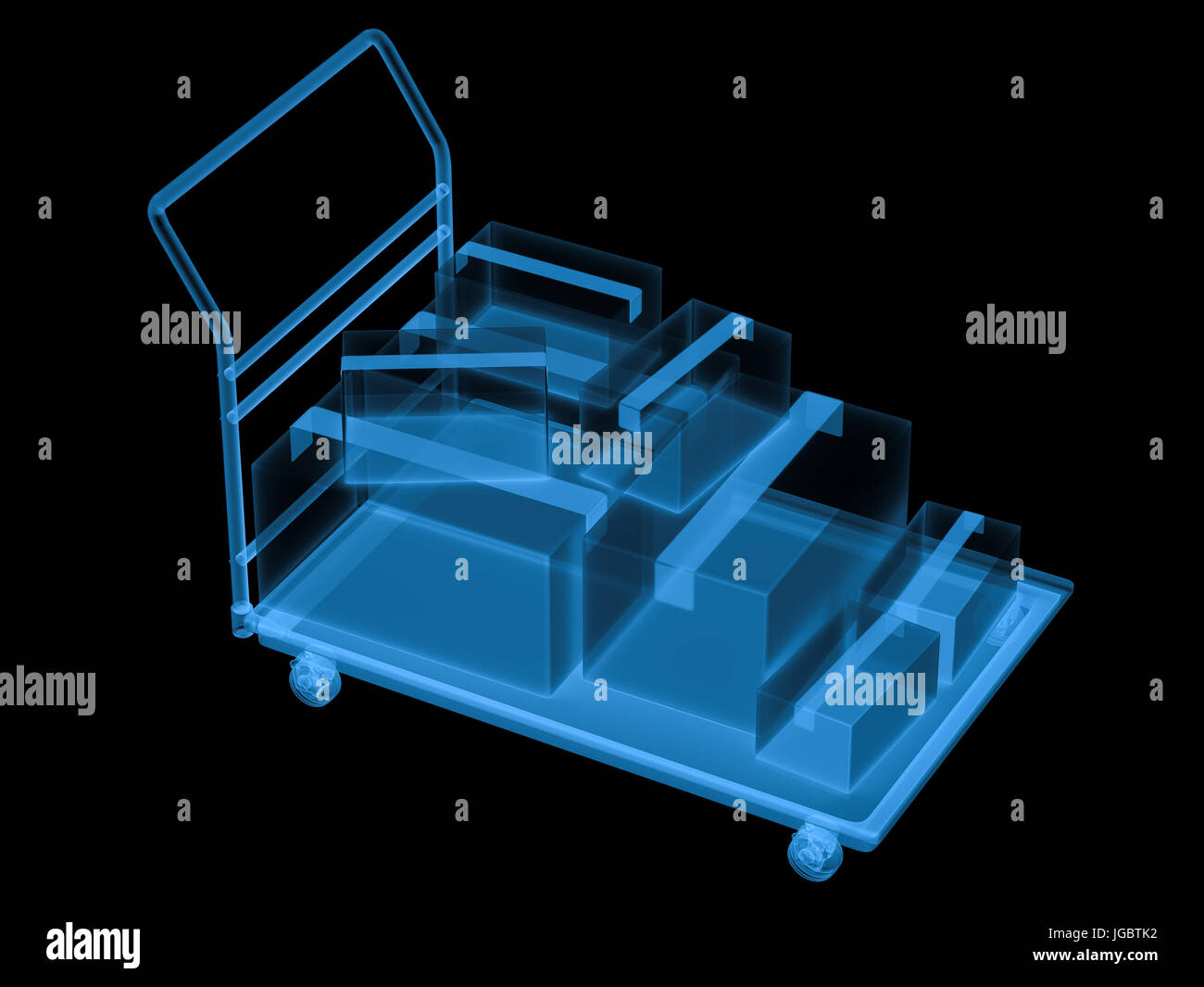 3d rendering x ray warehouse trolley with storage boxes Stock Photo - Alamy
