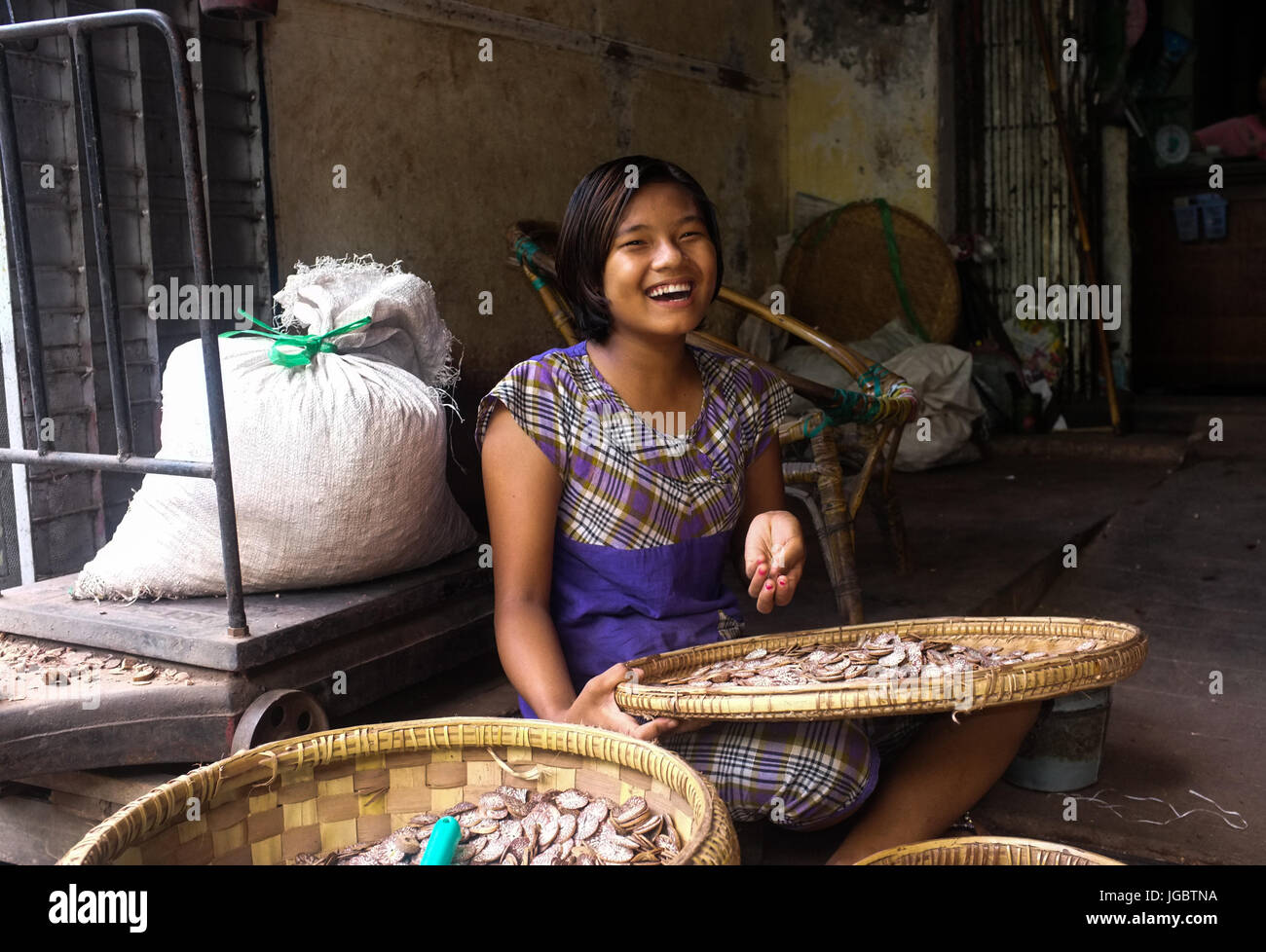 Female market worker, Mandalay, Myanmar Stock Photo - Alamy