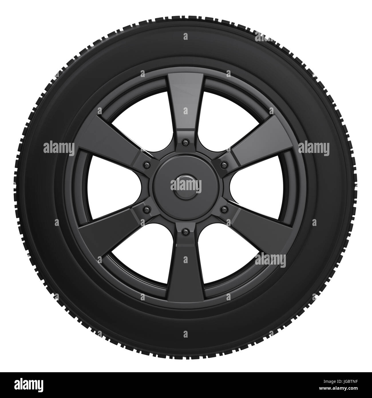 3d rendering black tire with black wheel isolated on white Stock Photo ...