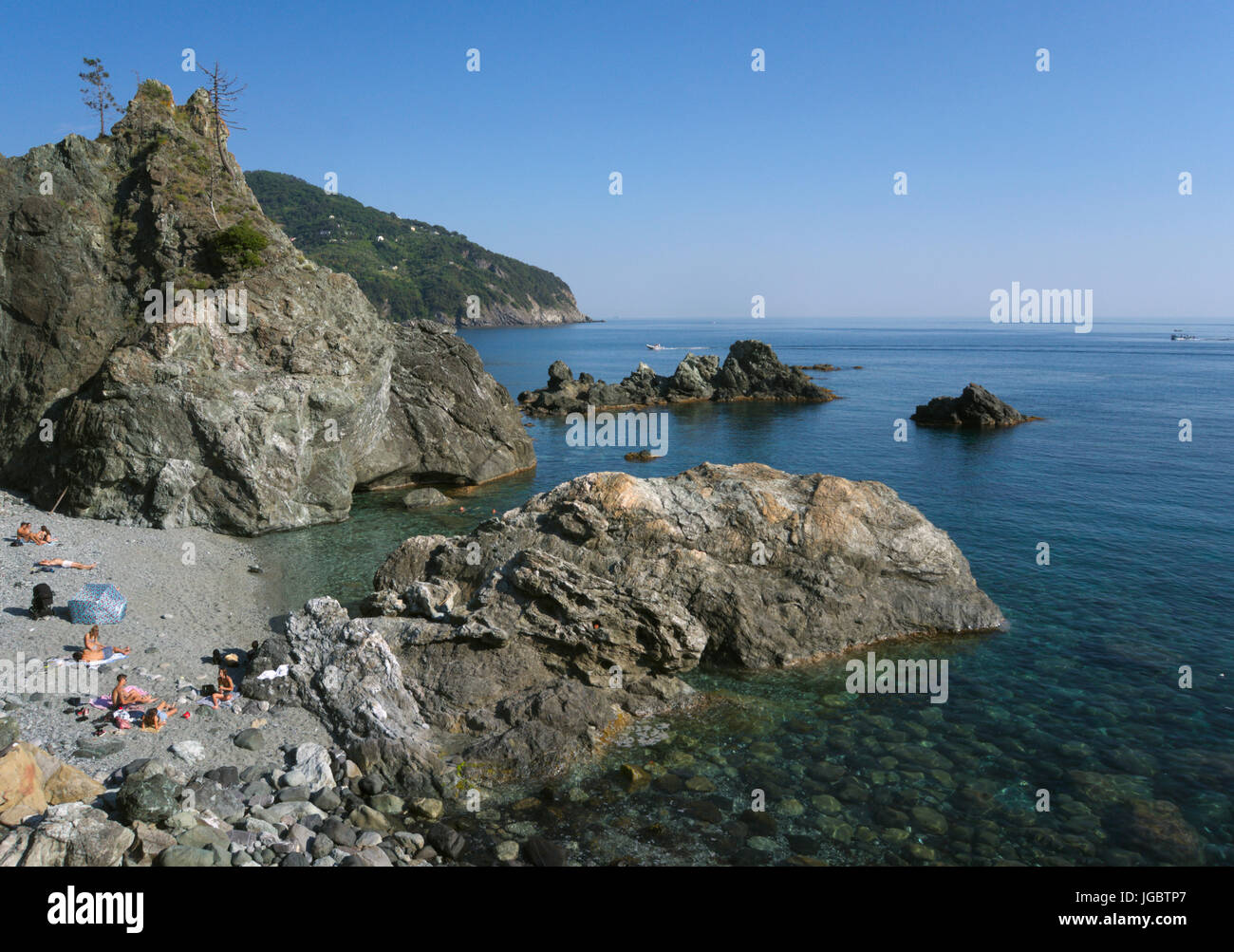 coastal landscape and beach between Monterosso and Levanto, Liguria ...
