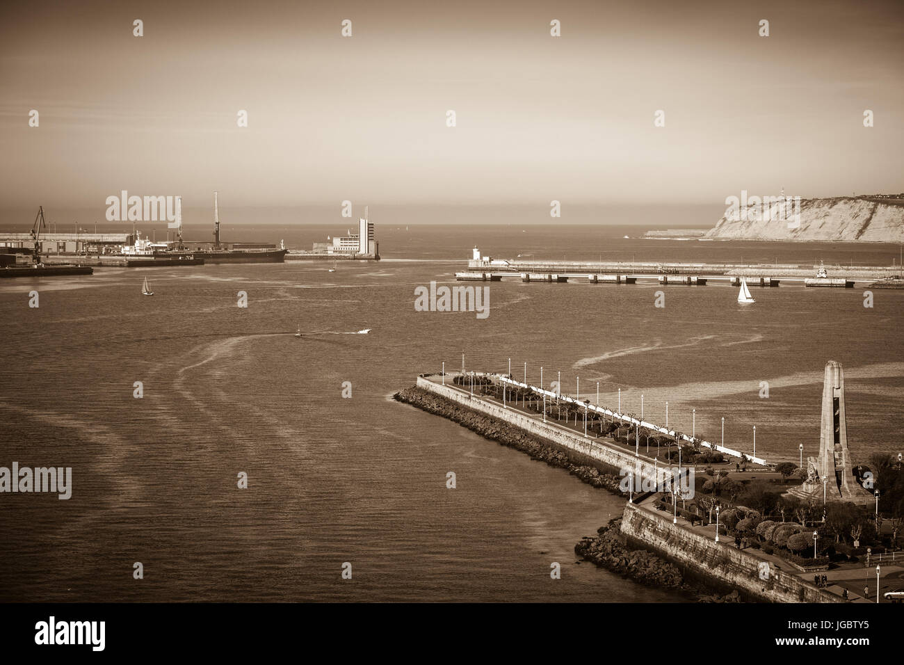 El Abra bay and Getxo pier and seafront. Basque country, The Northern ...