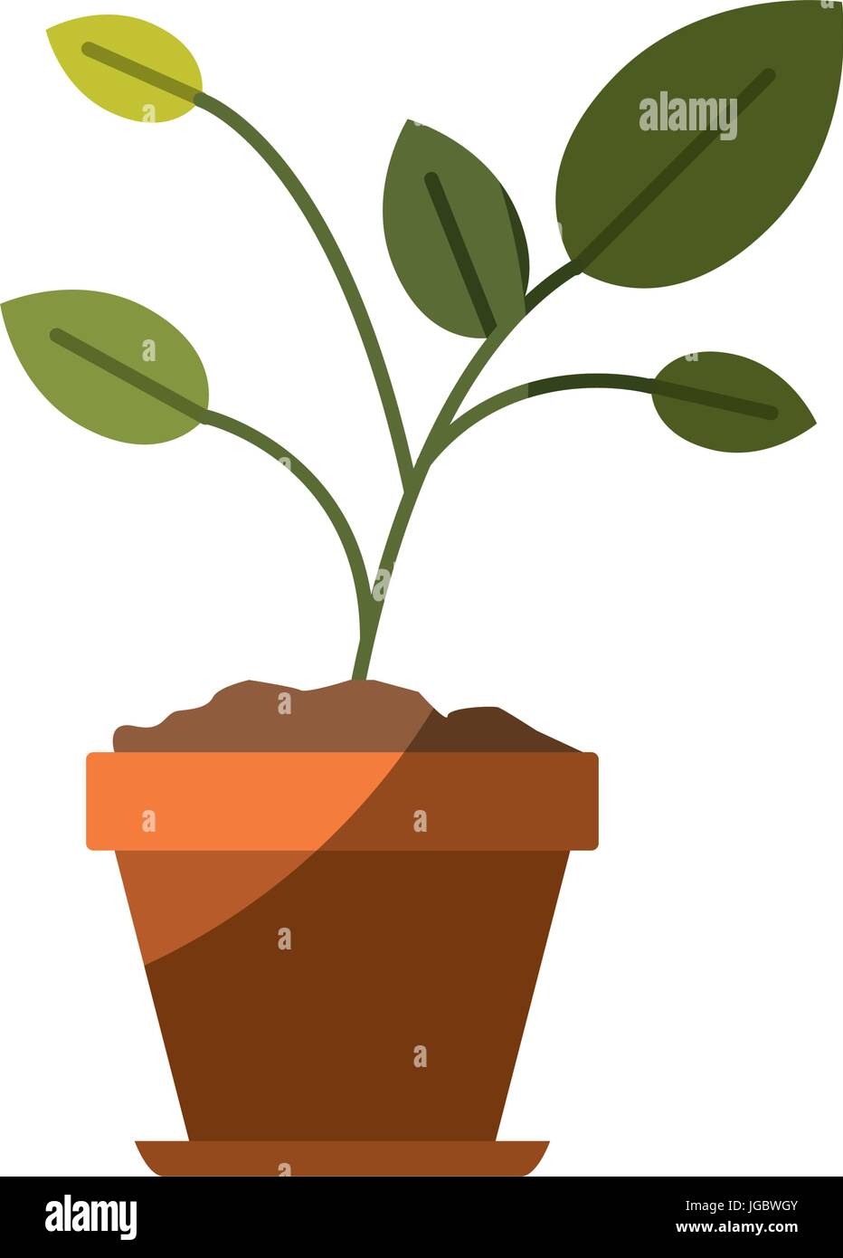 colorful silhouette of plant in flower pot with half shadow Stock ...