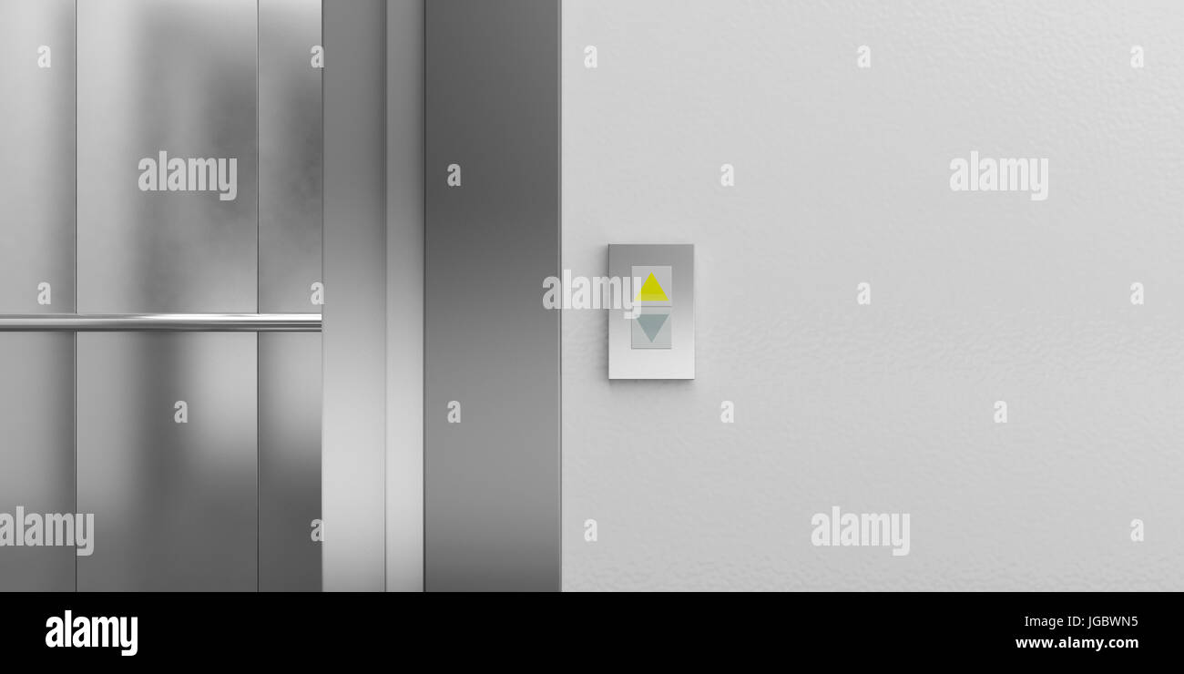Elevator with open doors - button showing up direction. 3d illustration ...