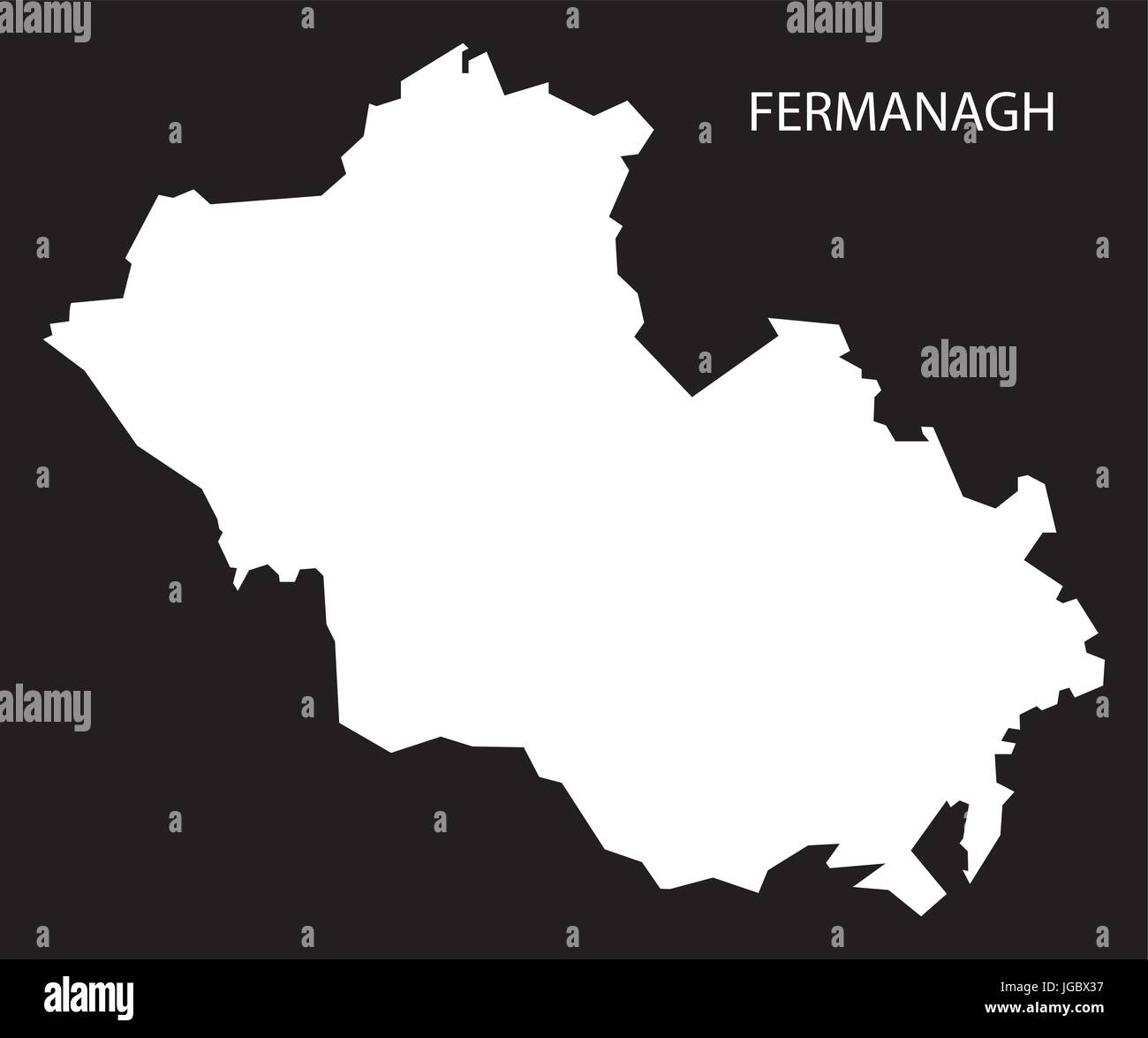 Fermanagh Northern Ireland map black inverted silhouette illustration ...