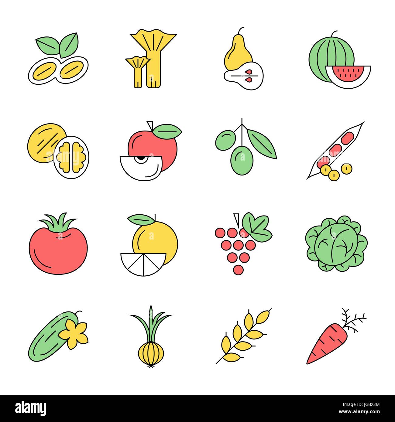 Digital vector green vegetable icons set infographics drawn simple line ...