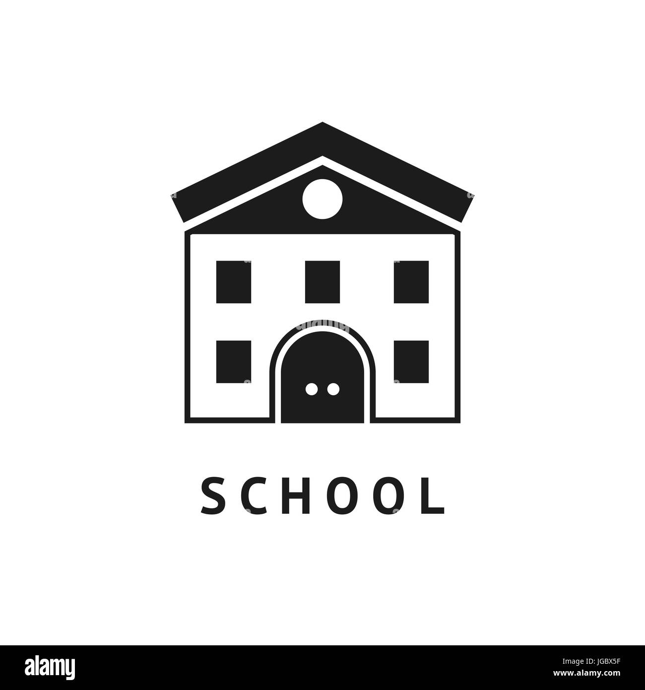 Digital vector black school icon with drawn simple line art, building ...