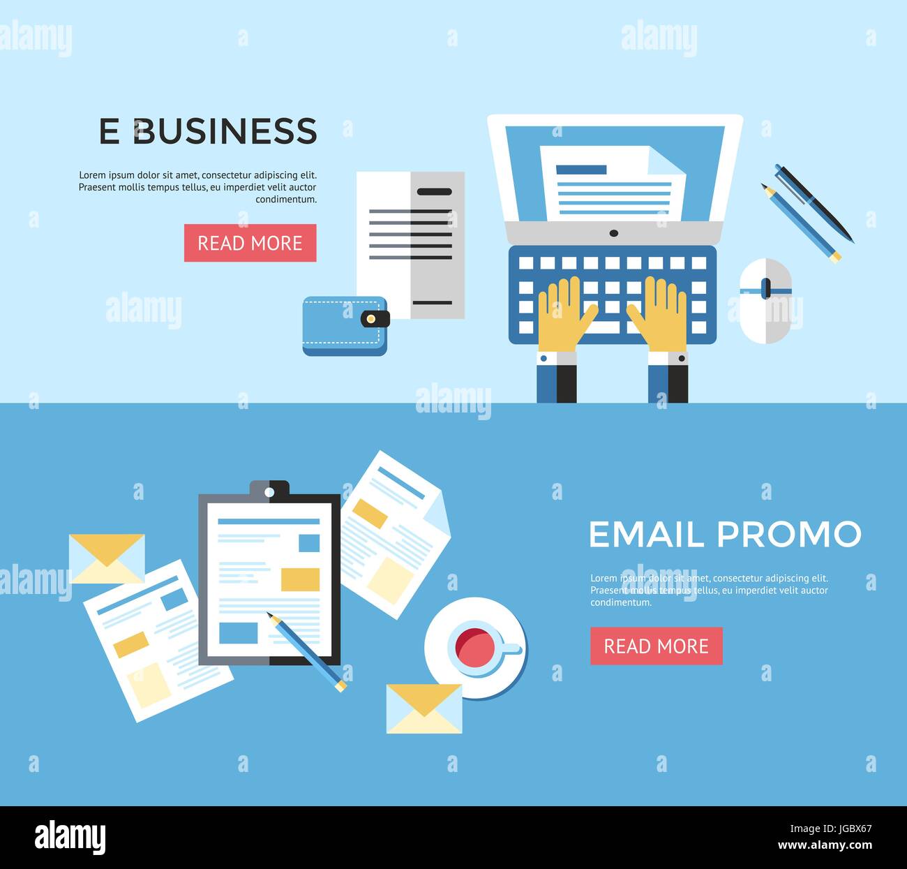 Digital vector blue business icons with drawn simple line art info ...