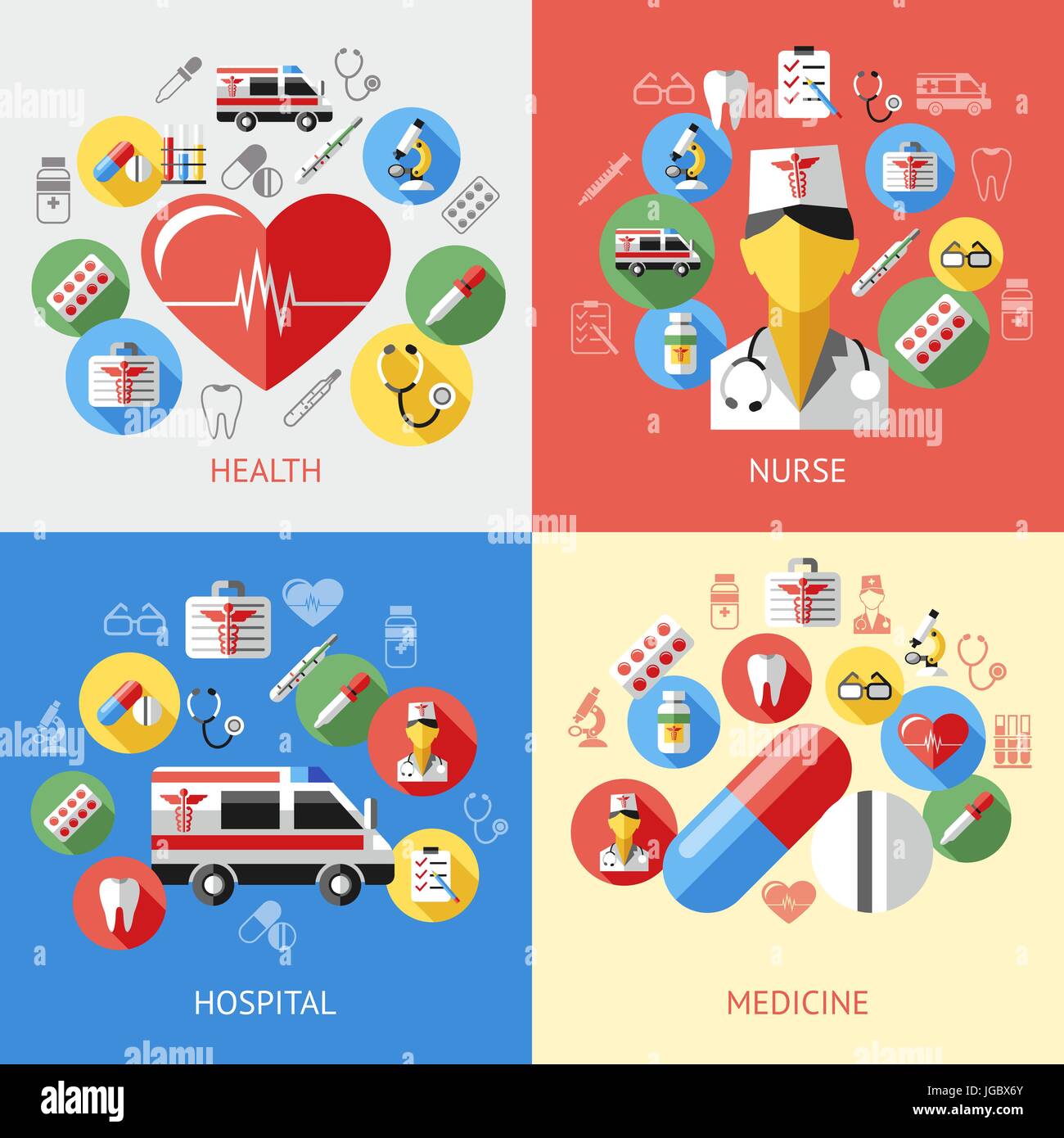 Digital vector blue red pharmacy medical icons set with drawn simple ...