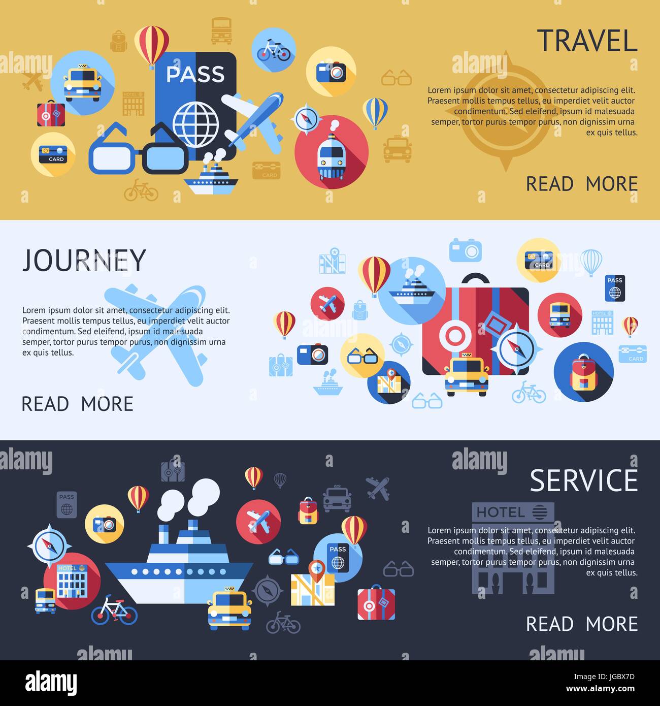 Digital vector yellow red travel icons set with drawn simple line art ...