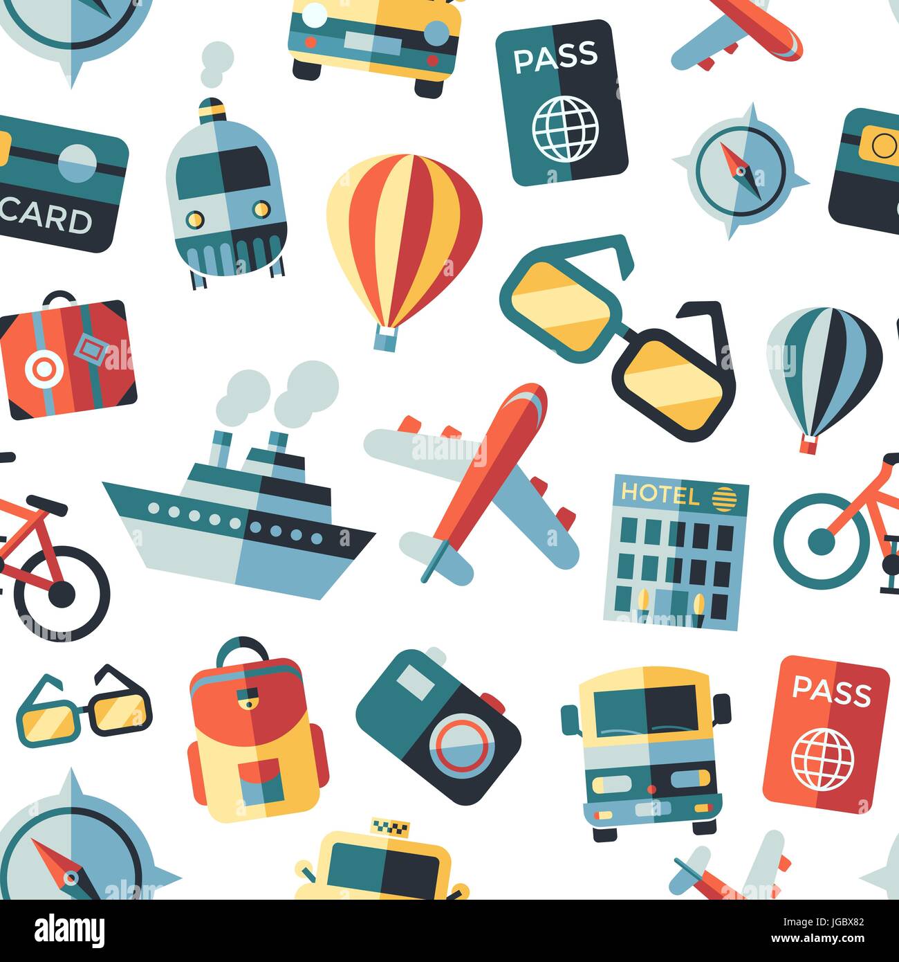 Digital vector green summer time travel icons set with drawn simple ...