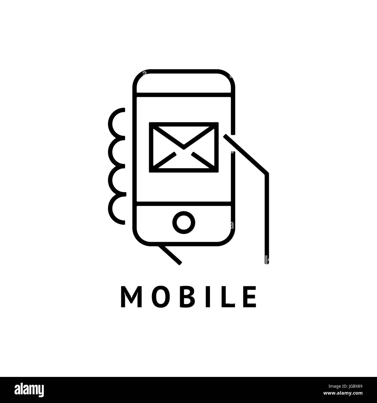 Digital vector black hand mobile phone email icon with drawn simple ...