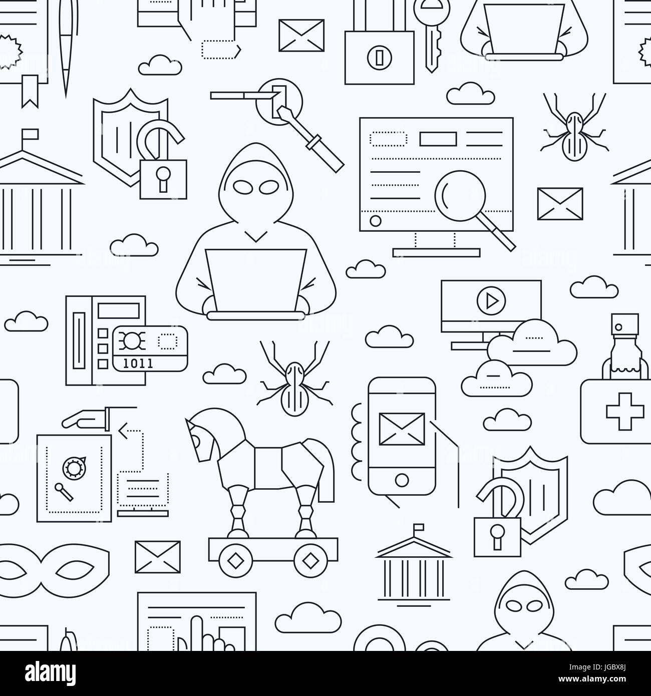 Digital vector blue internet security data protection icons set drawn ...