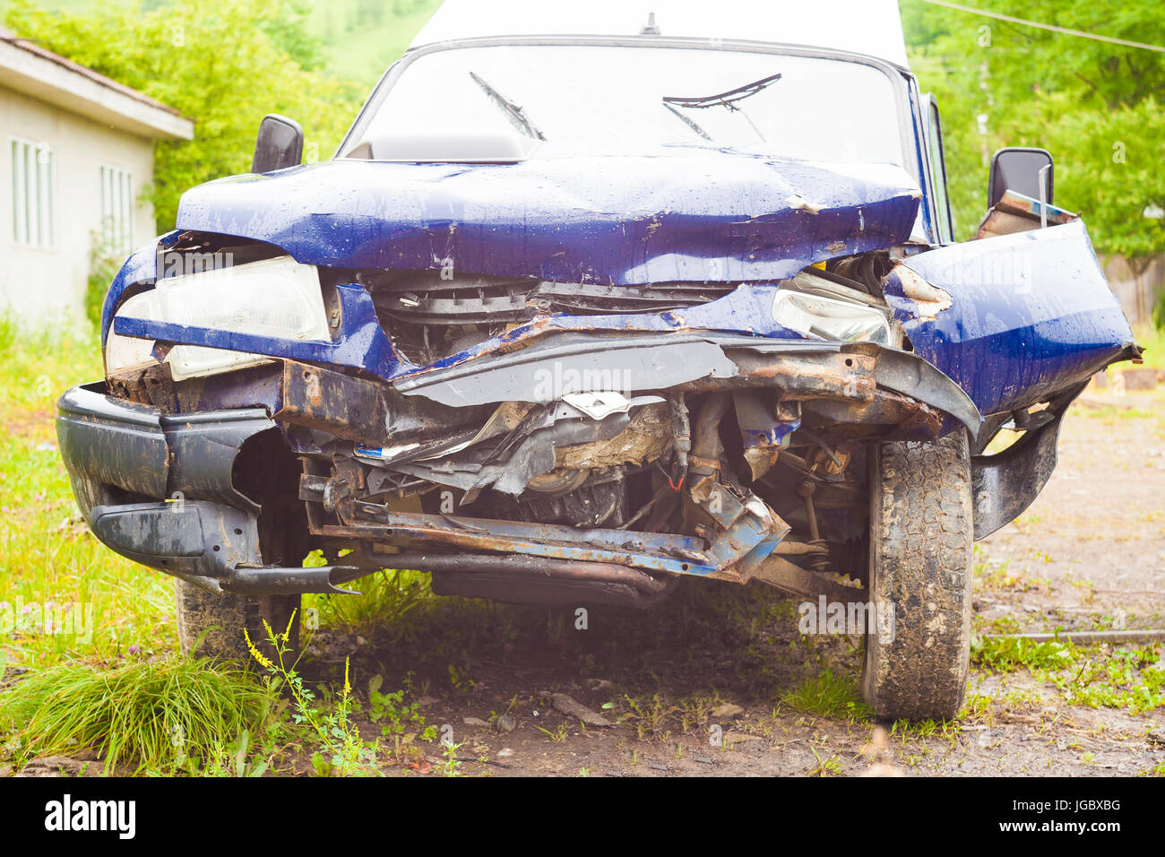 wrecked car after an accident Stock Photo - Alamy