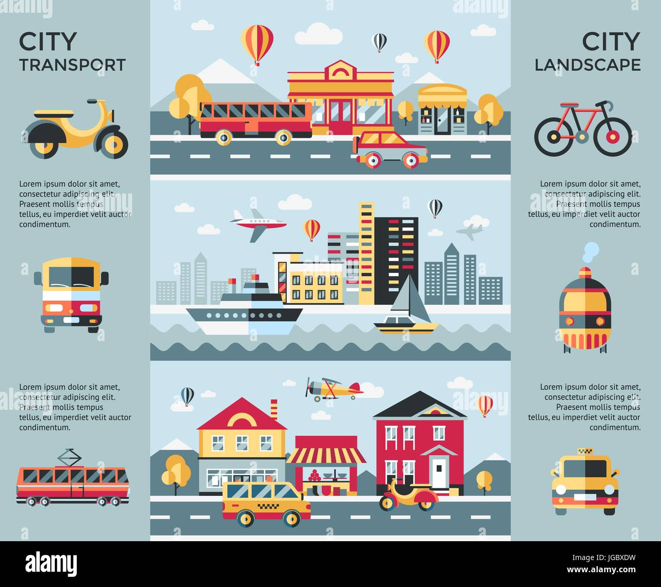 Digital vector blue city landscape transport icons with drawn simple ...