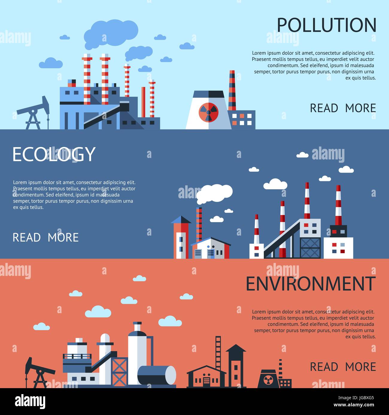 Digital vector blue factory pollution icons with drawn simple line art ...