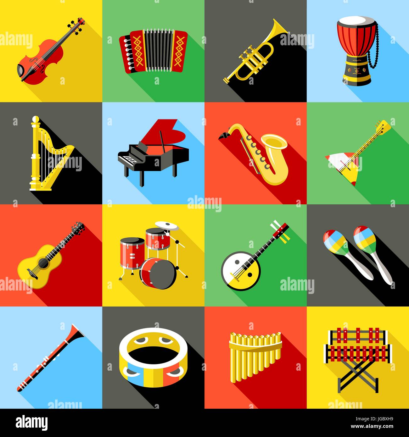 Digital vector green music instruments icons with drawn simple line art ...