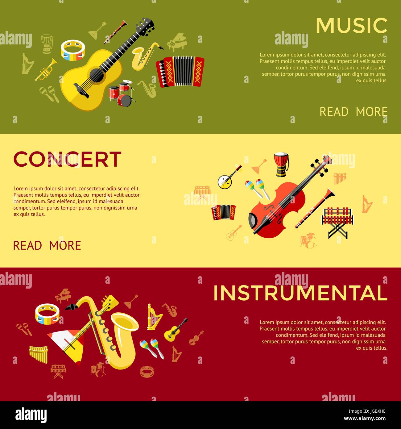 Digital vector green music instruments icons with drawn simple line art ...