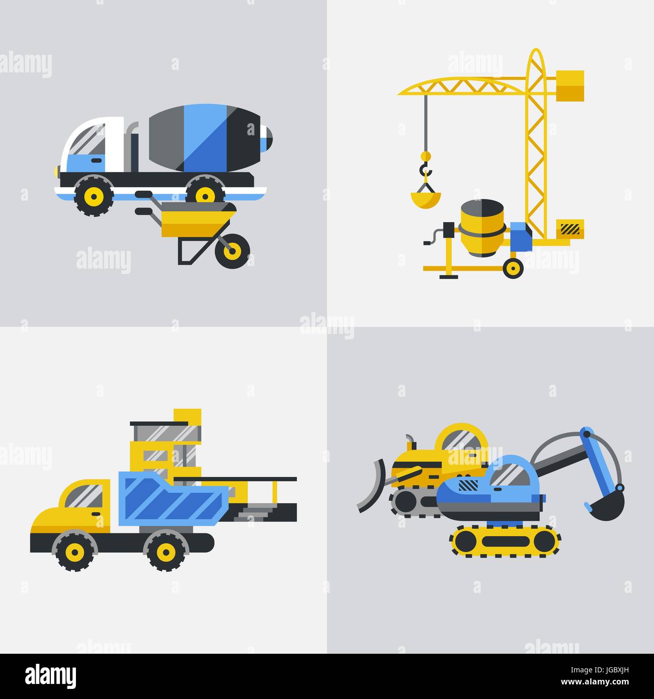 Digital vector yellow construction building tracks icons with drawn ...