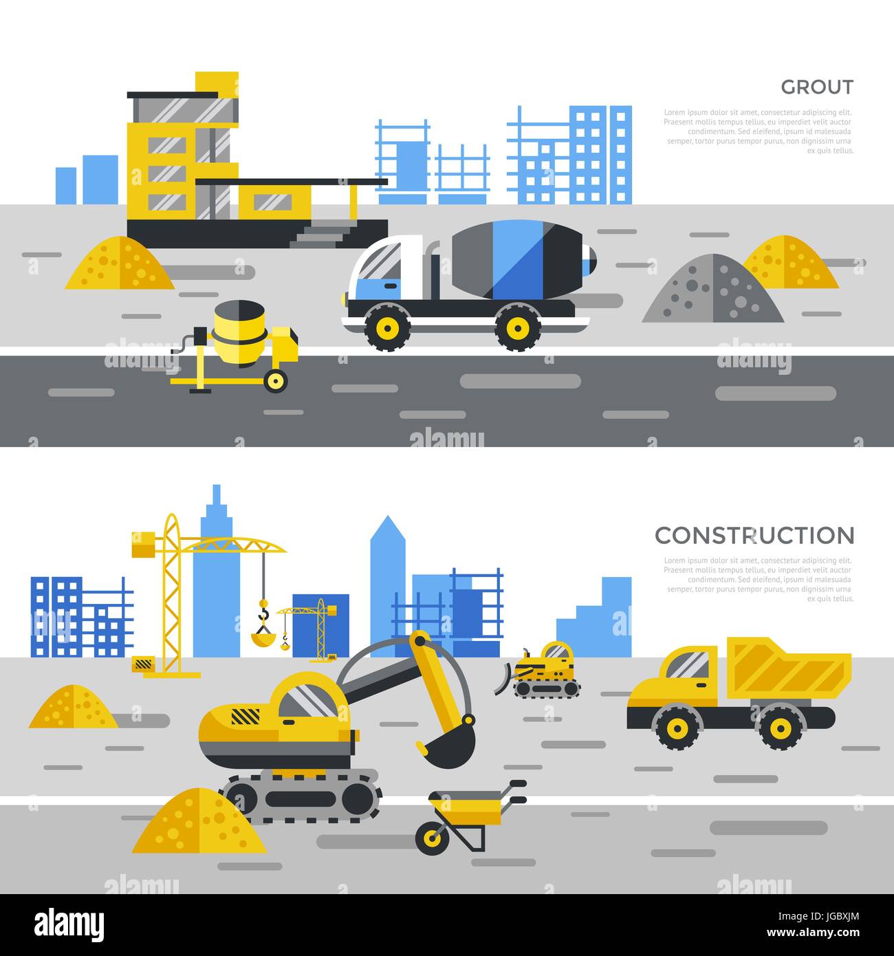 Digital vector yellow construction building tracks icons with drawn ...