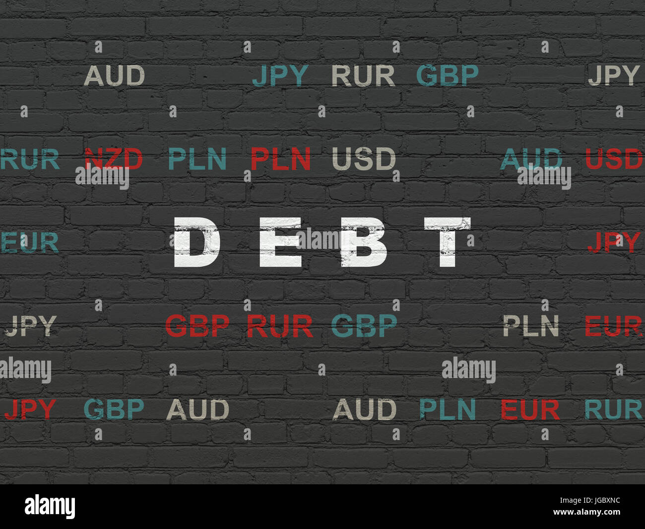 Money concept: Debt on wall background Stock Photo - Alamy
