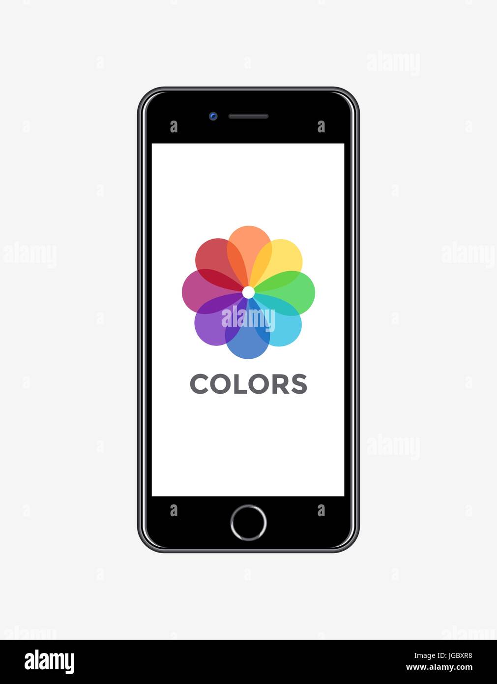 Digital vector realistic mobile phone screen with color wheel icon ...