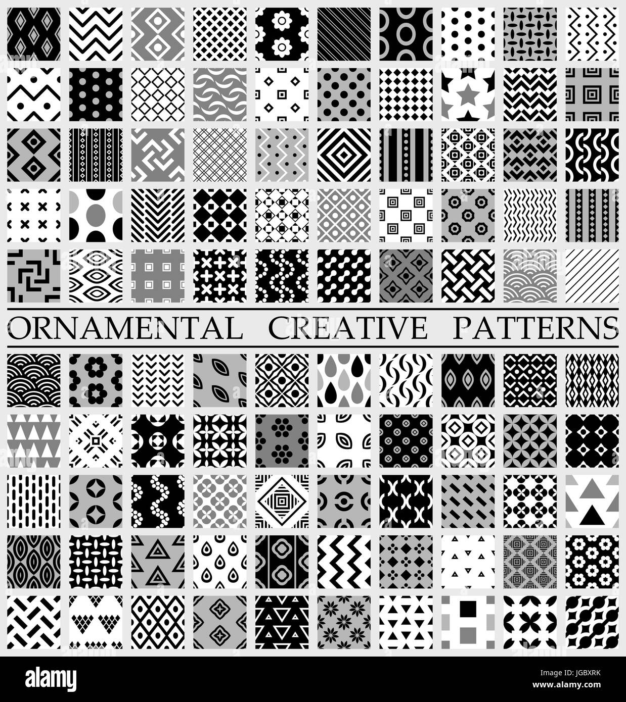 Digital vector black and white geometric universal different seamless patterns with swatch ...