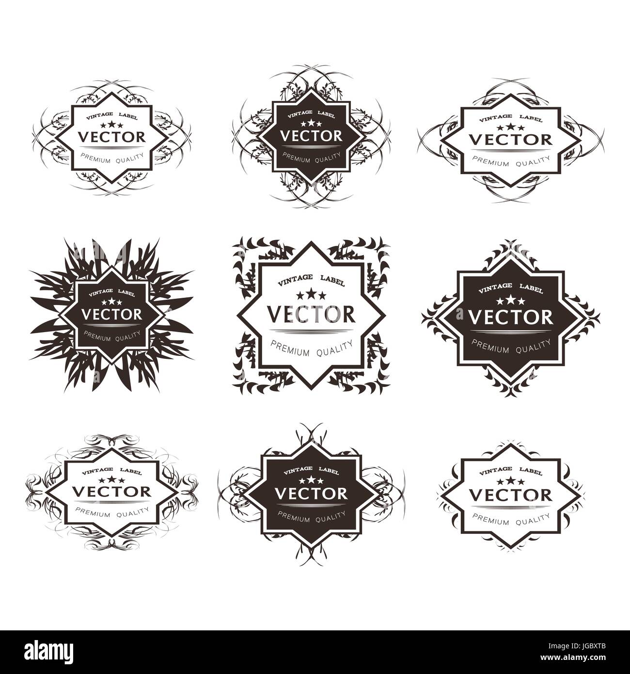 Digital vector black floral ornament stickers collection, ribbon and ...